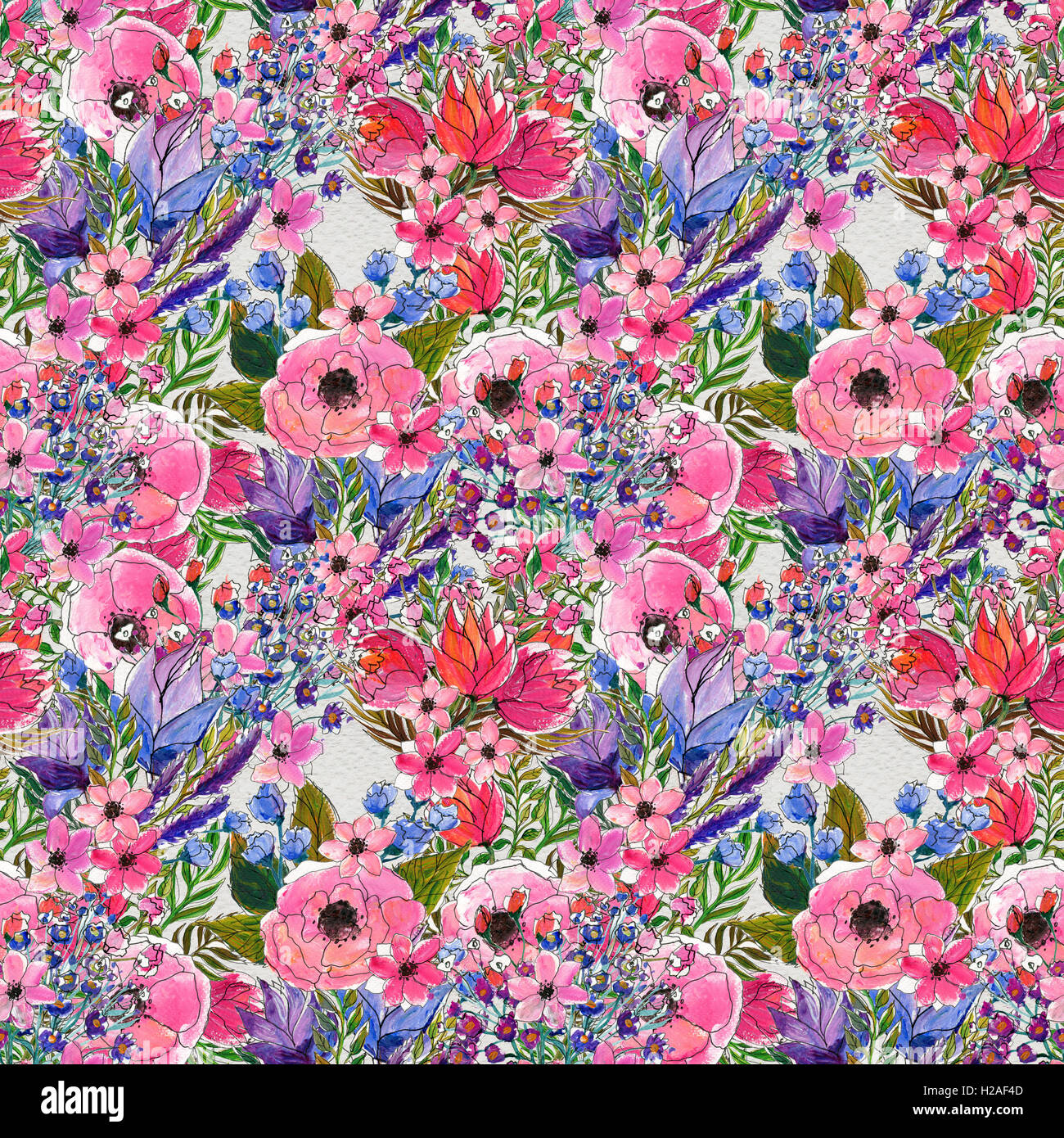 Seamless pattern with colorful flowers Stock Photo - Alamy