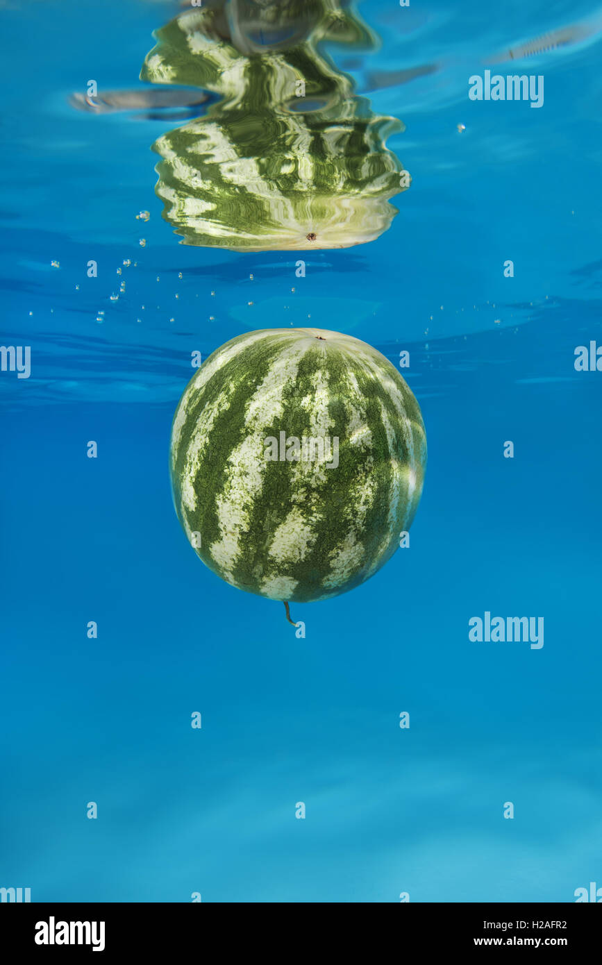 watermelon splashing in blue water Stock Photo - Alamy