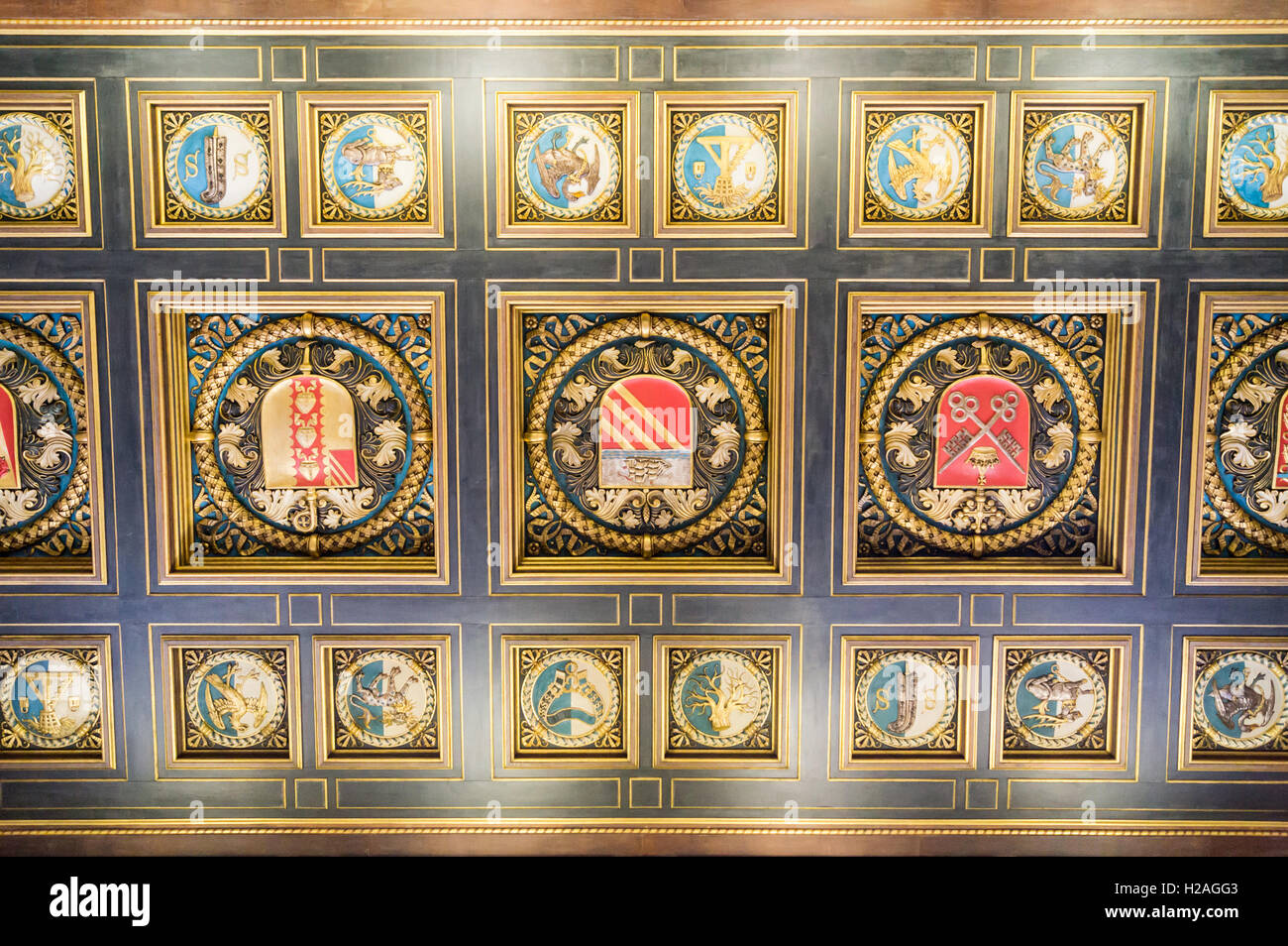 Coats of arms on ceiling of Manchester Central Library interior by E ...