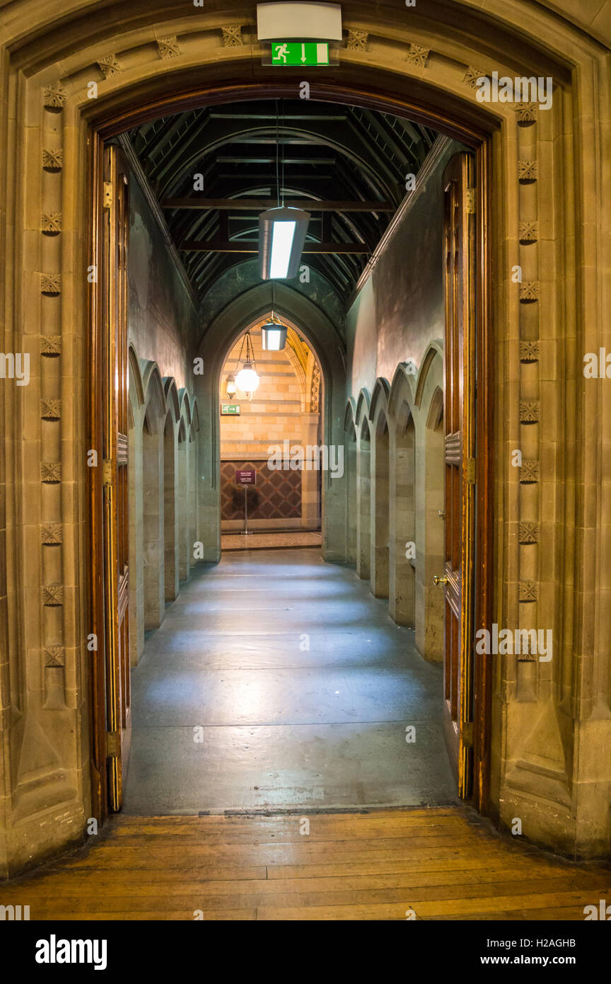 Ashlar hallway in Manchester Town Hall, by Alfred Waterhouse, 1868 ...