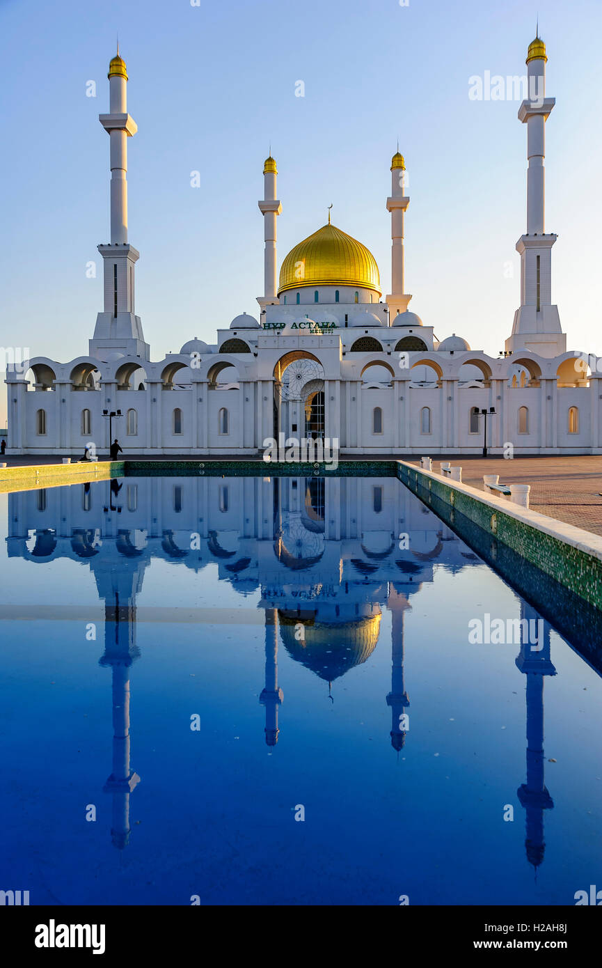 Nur-Astana Mosque, with its striking design and tranquil pool in the ...