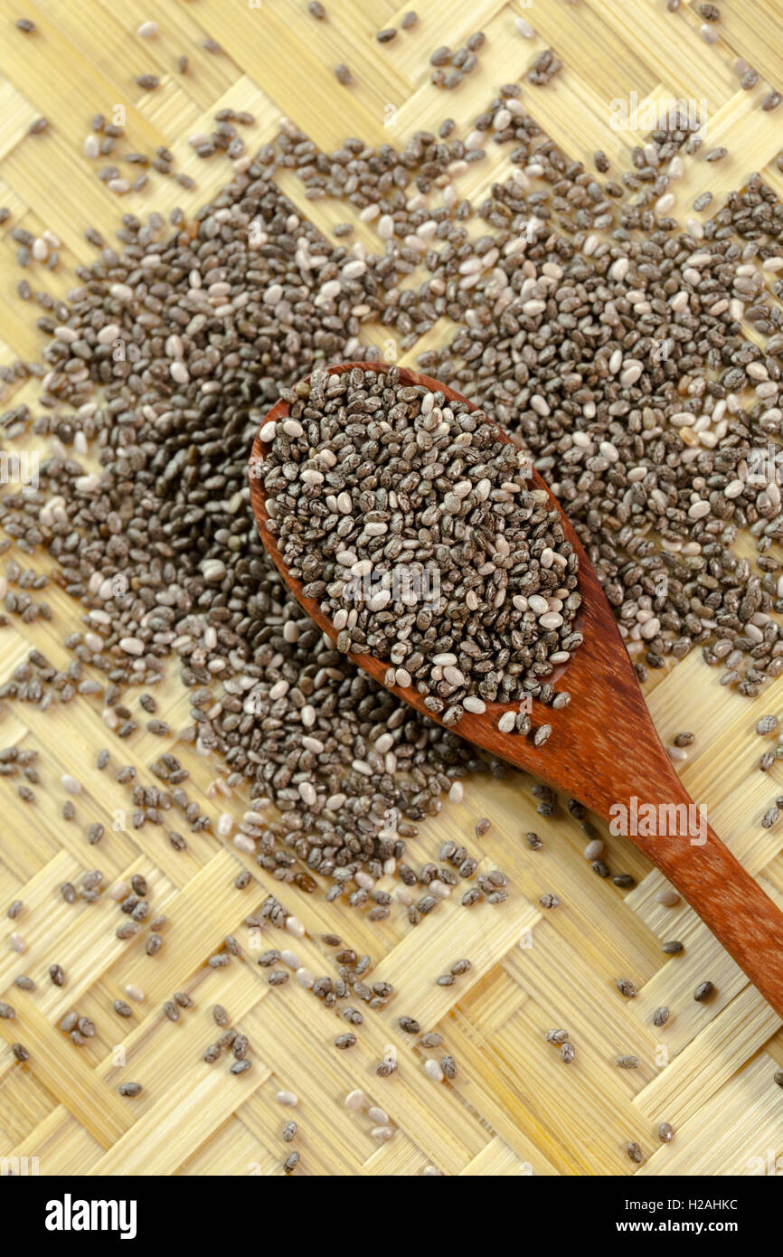 Handful of chia seeds on wood spoon and background Stock Photo - Alamy