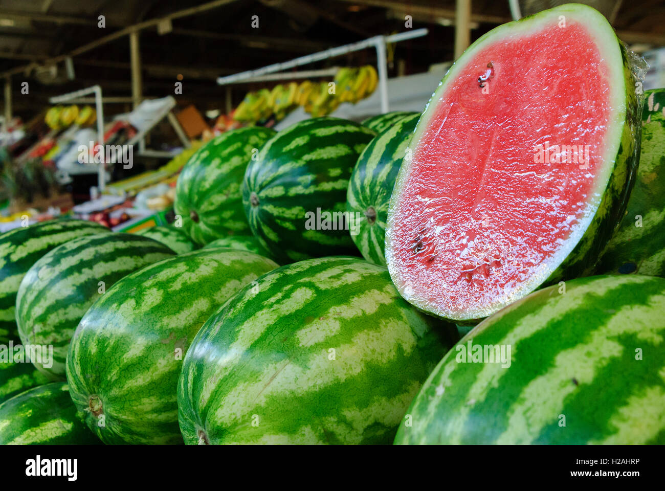 Souq scene with a vegetable stall showcasing watermelons in the UAE ...