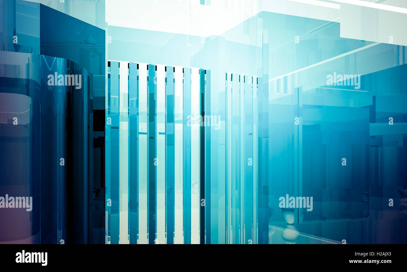 Empty office with columns and large windows, Indoor building. bu Stock ...