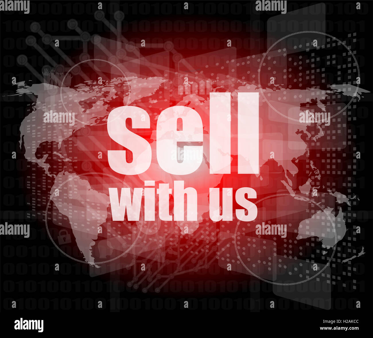 Sell with us word on digital screen Stock Photo - Alamy