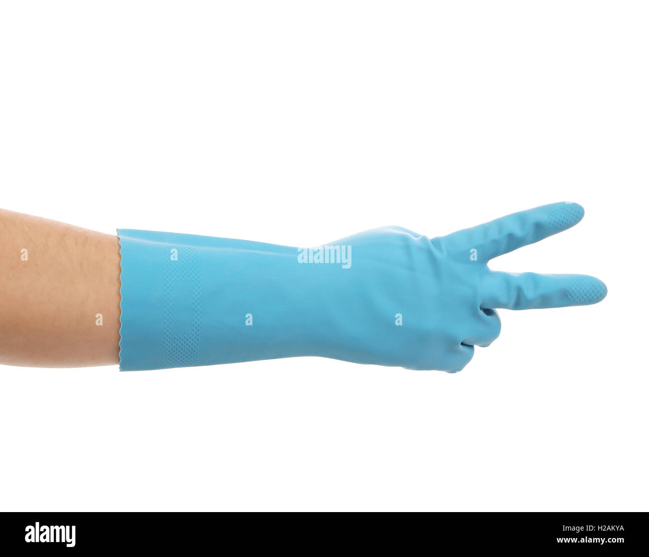 Hand shows two in rubber glove Stock Photo - Alamy