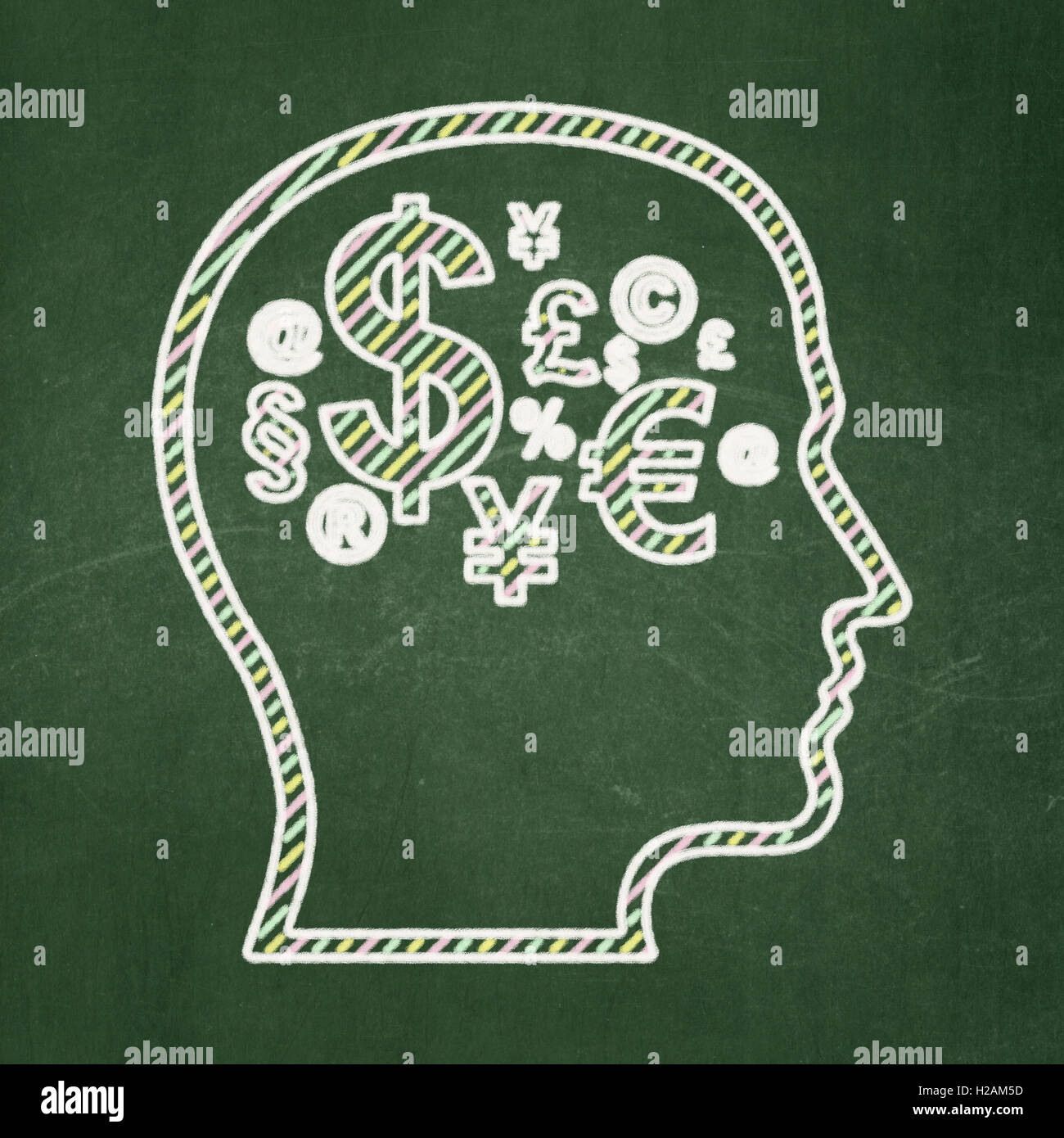Finance concept: Head With Finance Symbol on chalkboard background ...