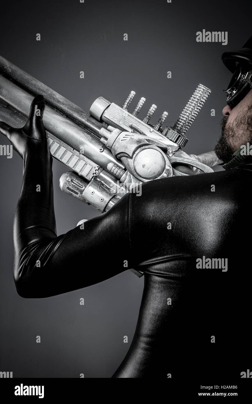 Steel.Starfighter with huge plasma rifle, fantasy concept, milit Stock ...