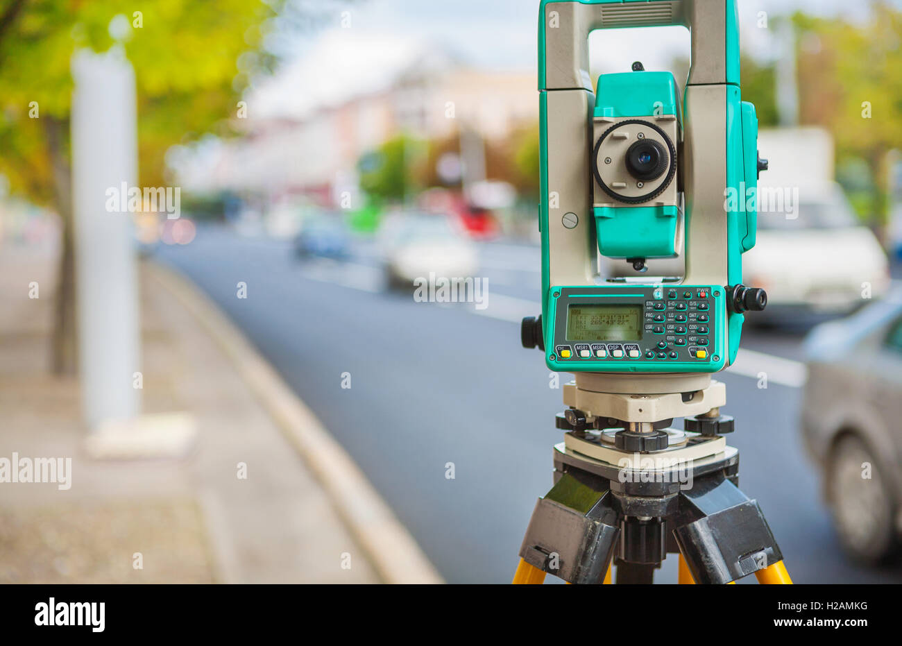 theodolite on streen of small town Stock Photo - Alamy