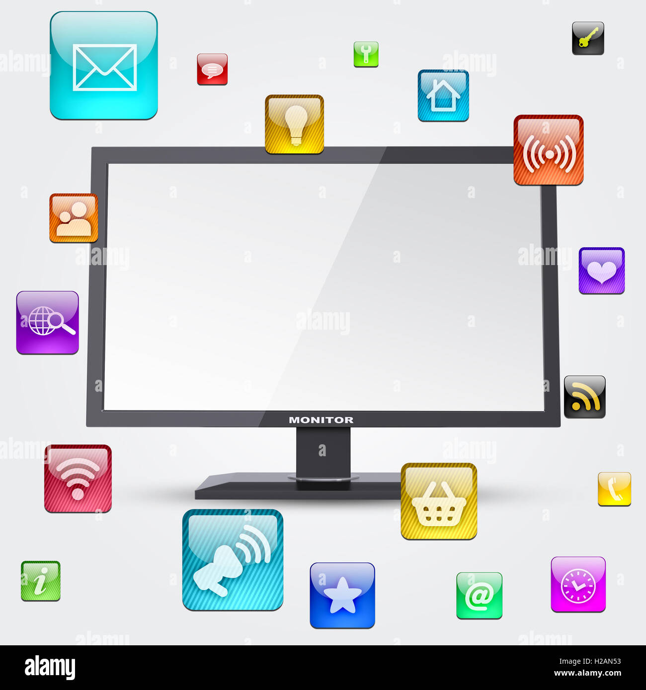Monitor and application icons Stock Photo - Alamy
