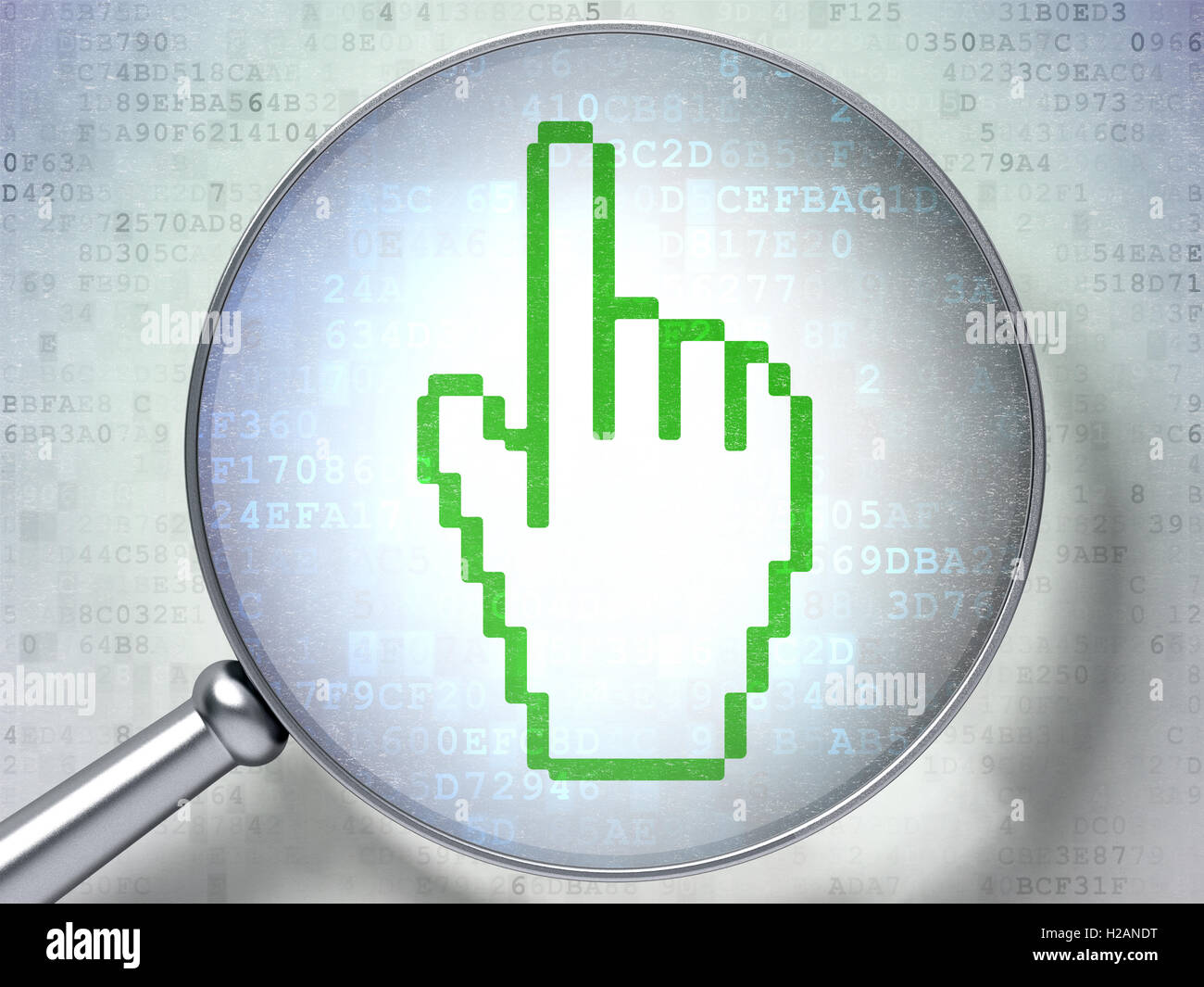 Web design concept: Mouse Cursor with optical glass on digital background Stock Photo - Alamy