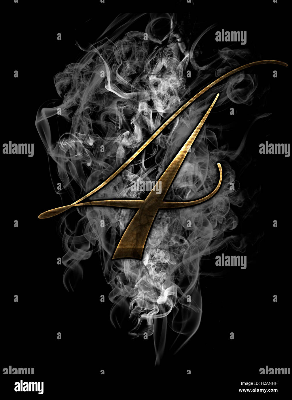 four, illustration of number with gold effects on smoke backgro Stock ...