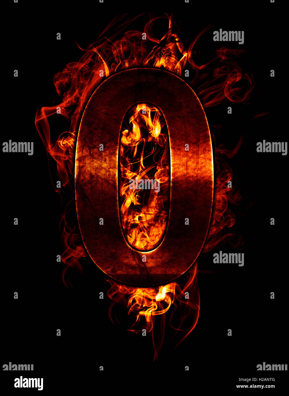 zero, illustration of number with chrome effects and red fire o Stock ...