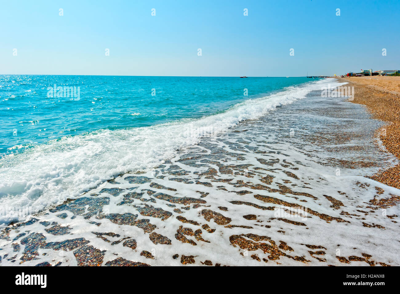 beautiful seascape. Sea foam on the shore Stock Photo - Alamy