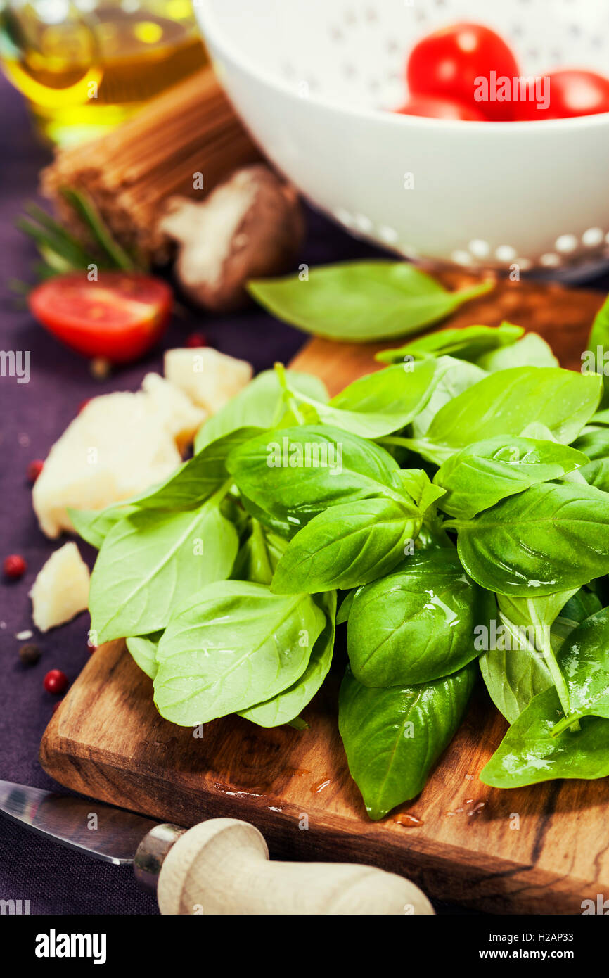Fresh basil and ingredients Stock Photo - Alamy