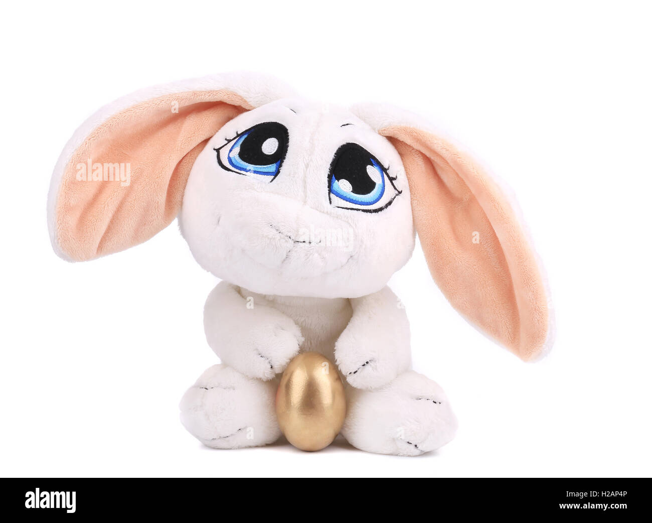 Fluffy foxy rabbit in basket with Easter eggs Stock Photo - Alamy