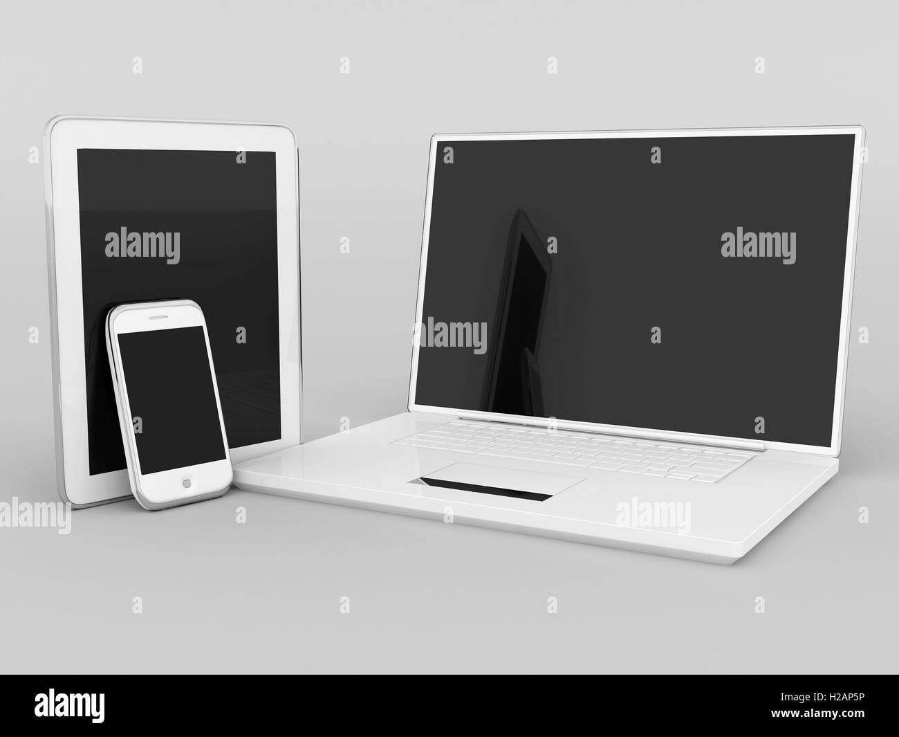 Workspace laptop tablet smartphone Black and White Stock Photos ...