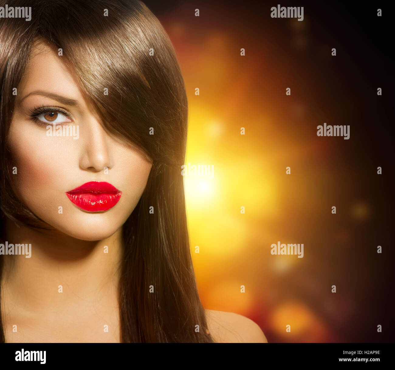 Female long dark hair fringe eyes hi-res stock photography and images ...