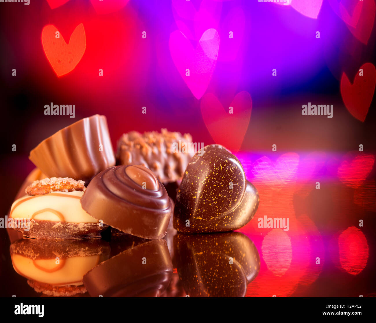 Valentine Chocolates. Assorted Chocolate Candies Stock Photo - Alamy