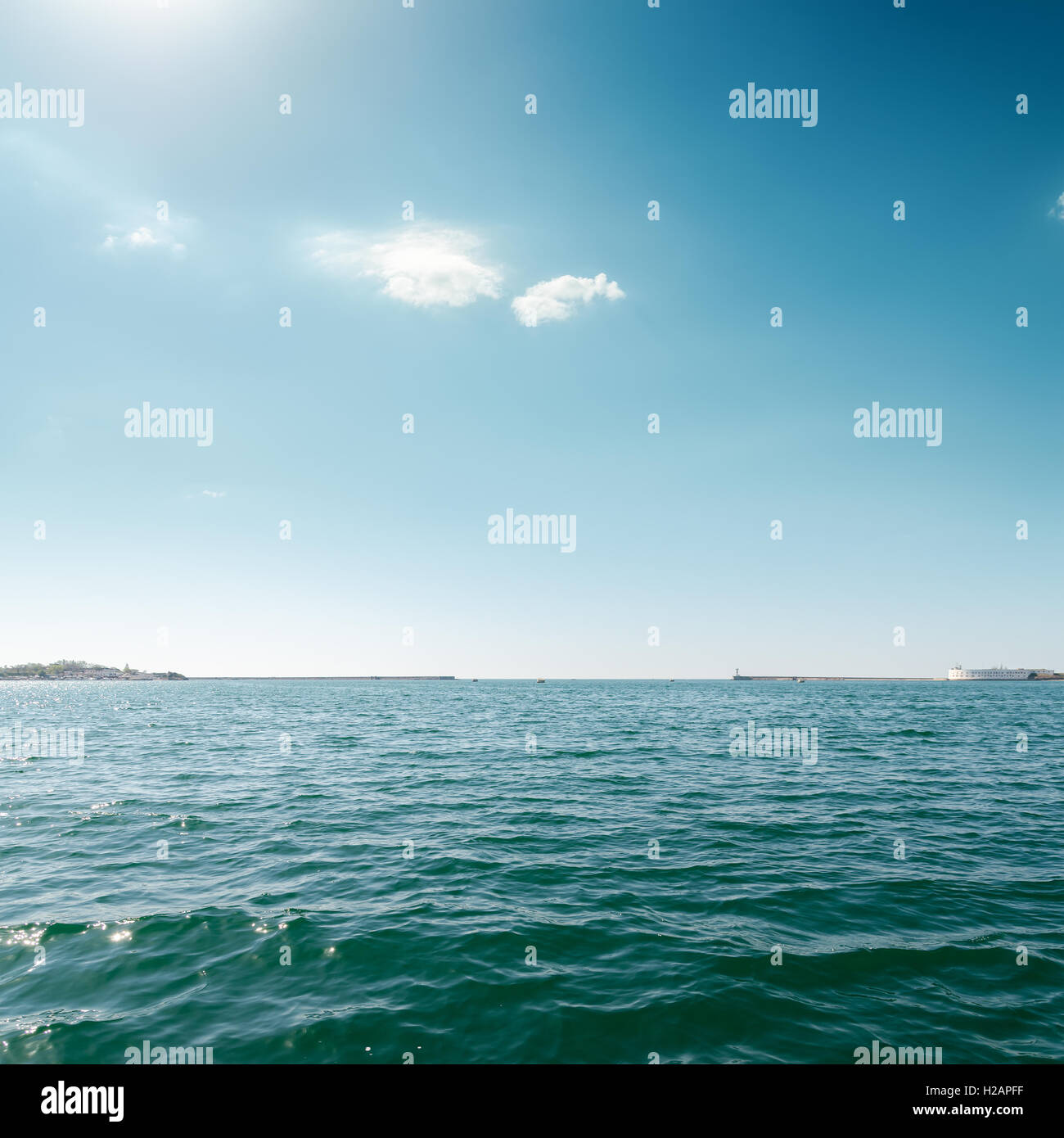 blue sea and sky with clouds Stock Photo - Alamy