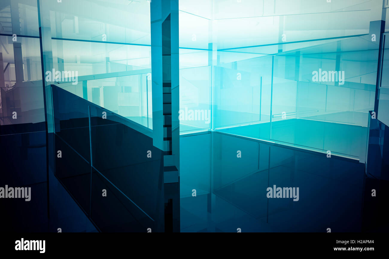 Empty office with columns and large windows, Indoor building. bu Stock ...