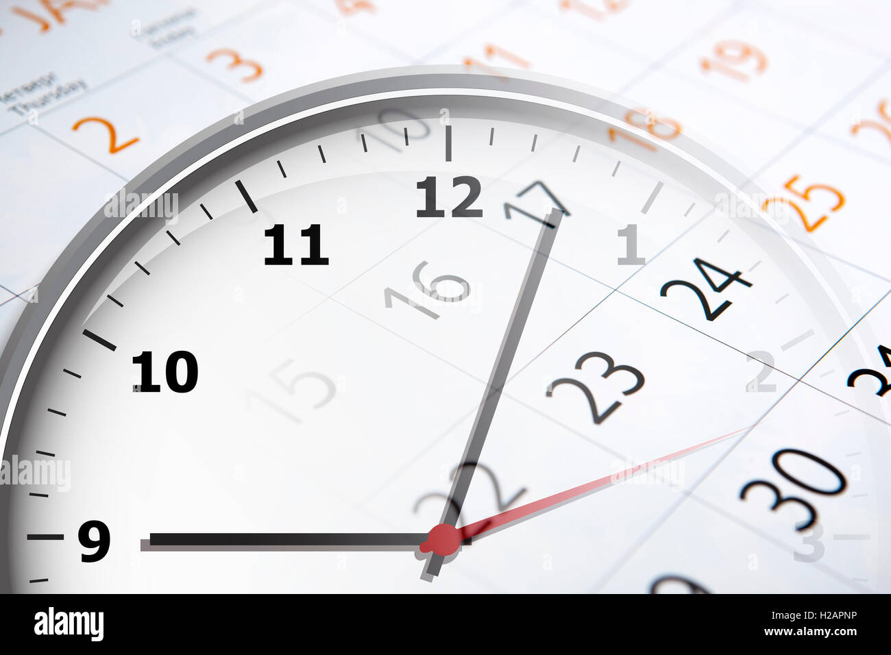 sheet of a calendar with the number of days and clock Stock Photo - Alamy