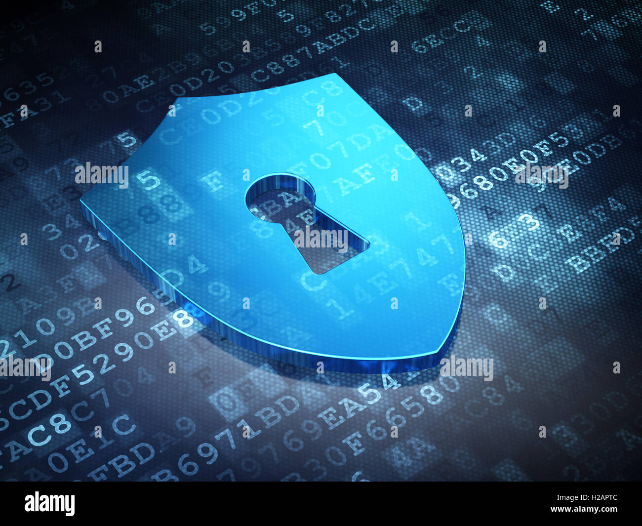 Protection concept: Blue Shield With Keyhole on digital background ...