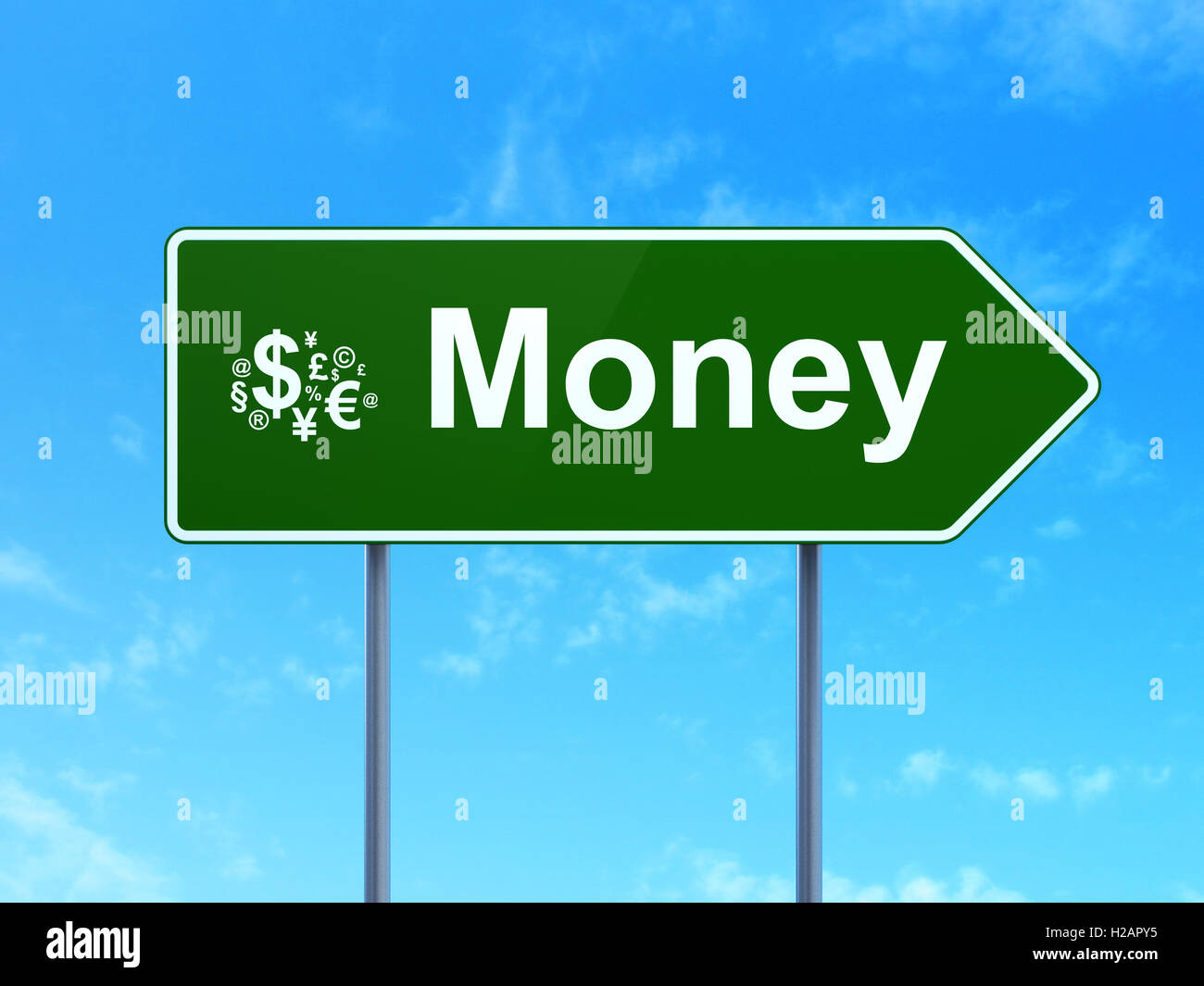 Business concept: Money and Finance Symbol on road sign background ...