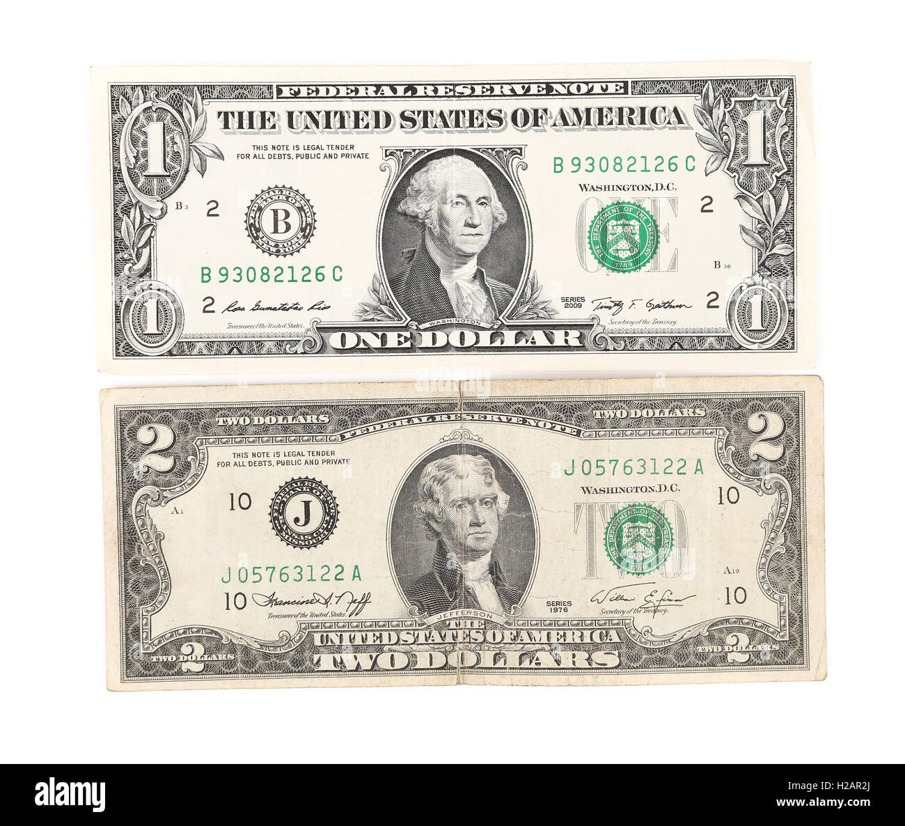 one and two dollars Stock Photo - Alamy