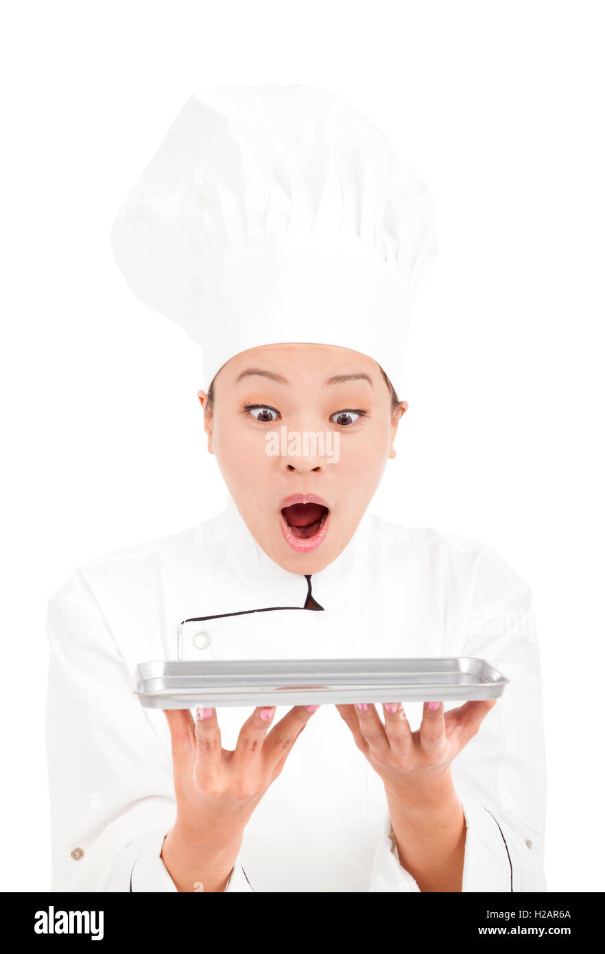 unbelievable asian woman chef holding tray Stock Photo - Alamy