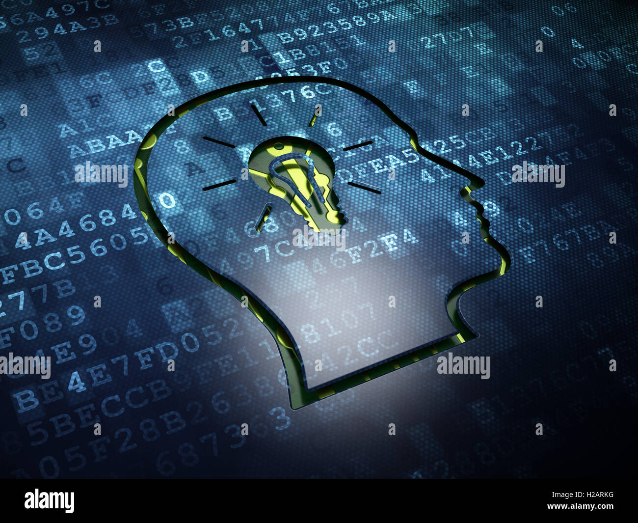 Data concept: Head With Lightbulb on digital screen background Stock ...