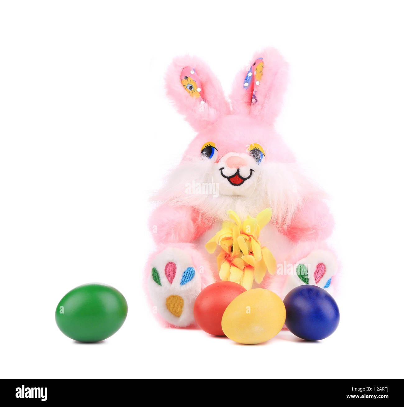 Fluffy foxy rabbit in basket with Easter eggs Stock Photo - Alamy