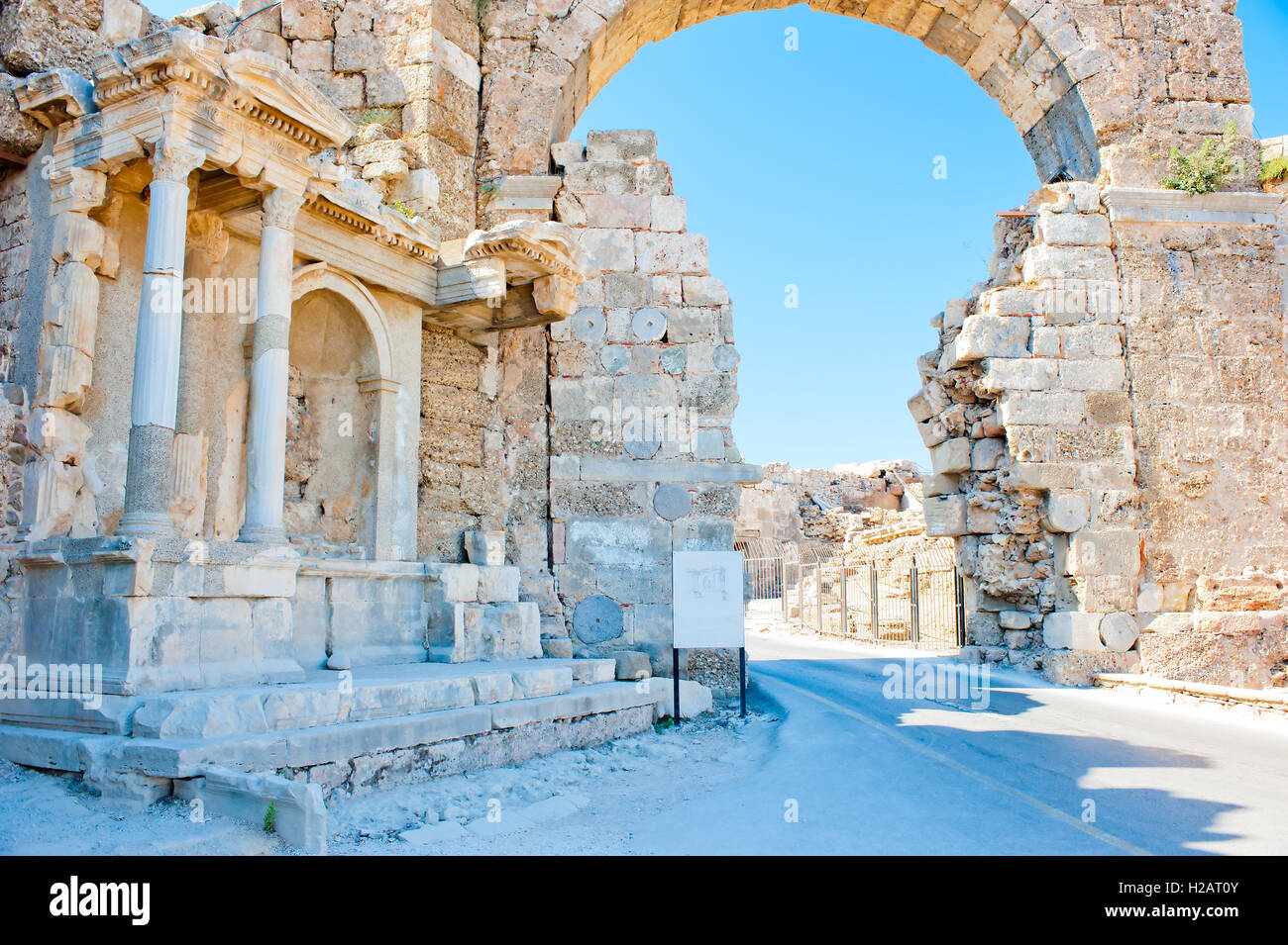 Ruins of Side in Turkey, arch of white stone Stock Photo - Alamy