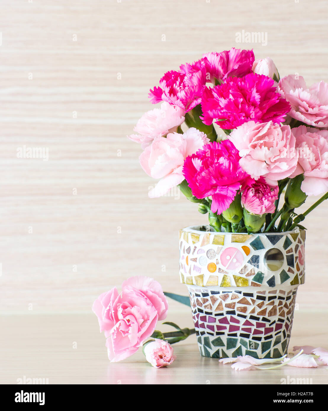 Carnation in mosaic flower pot Stock Photo - Alamy