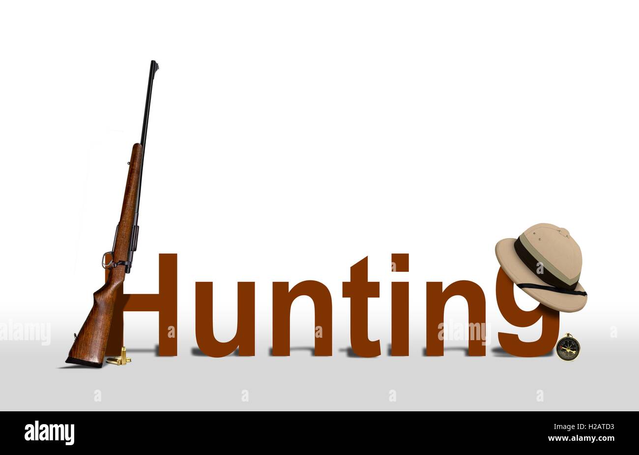 Hunting Sign with Rifle and Hat Stock Photo - Alamy