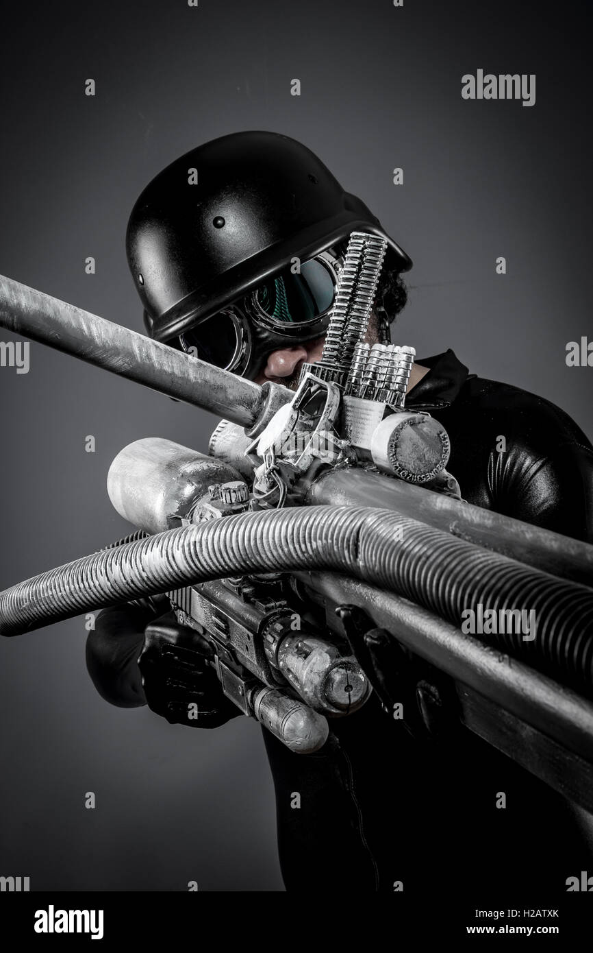 Tech.Starfighter with huge plasma rifle, fantasy concept, milita Stock ...