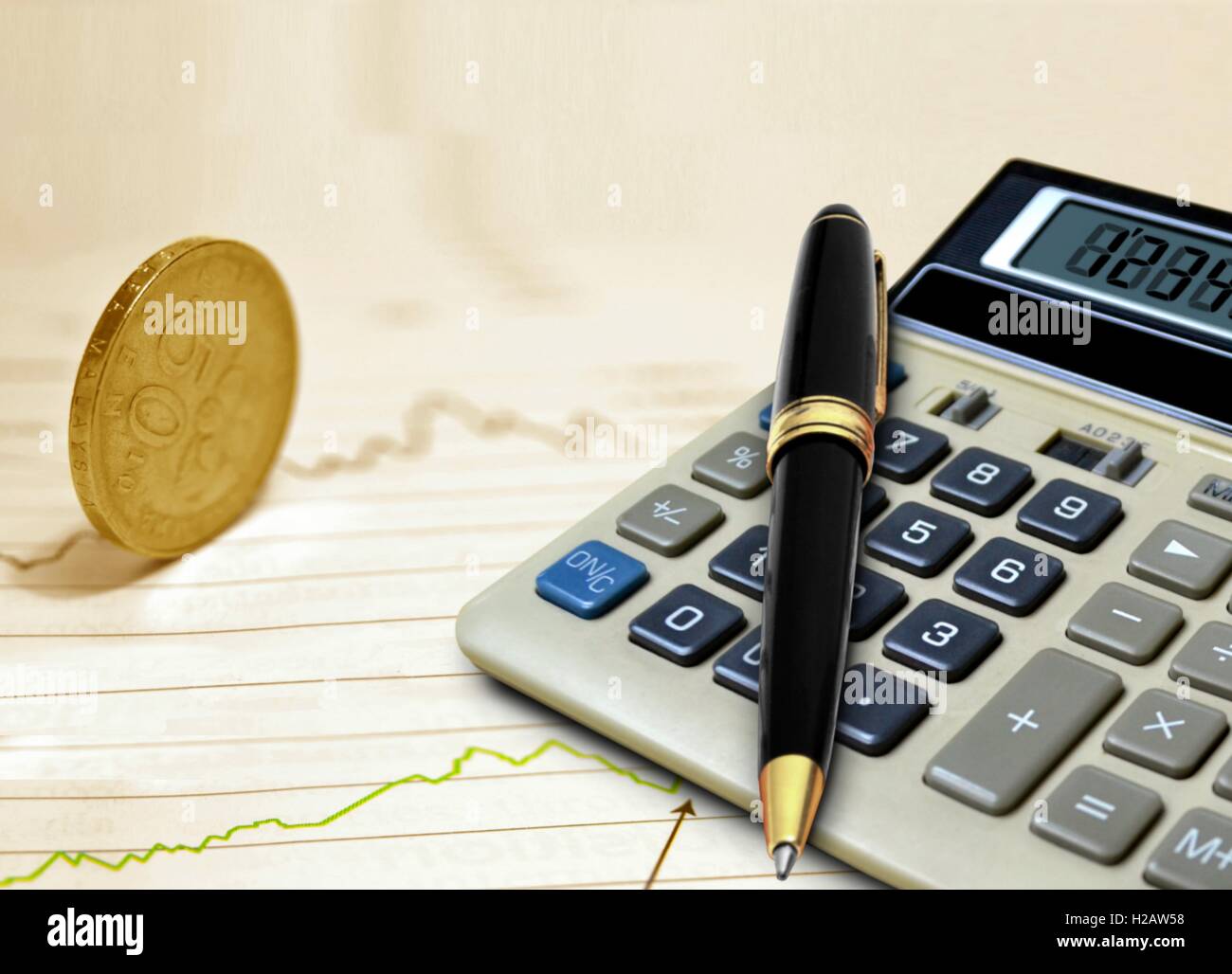 Stock Chart with Coins and Calculator Stock Photo - Alamy