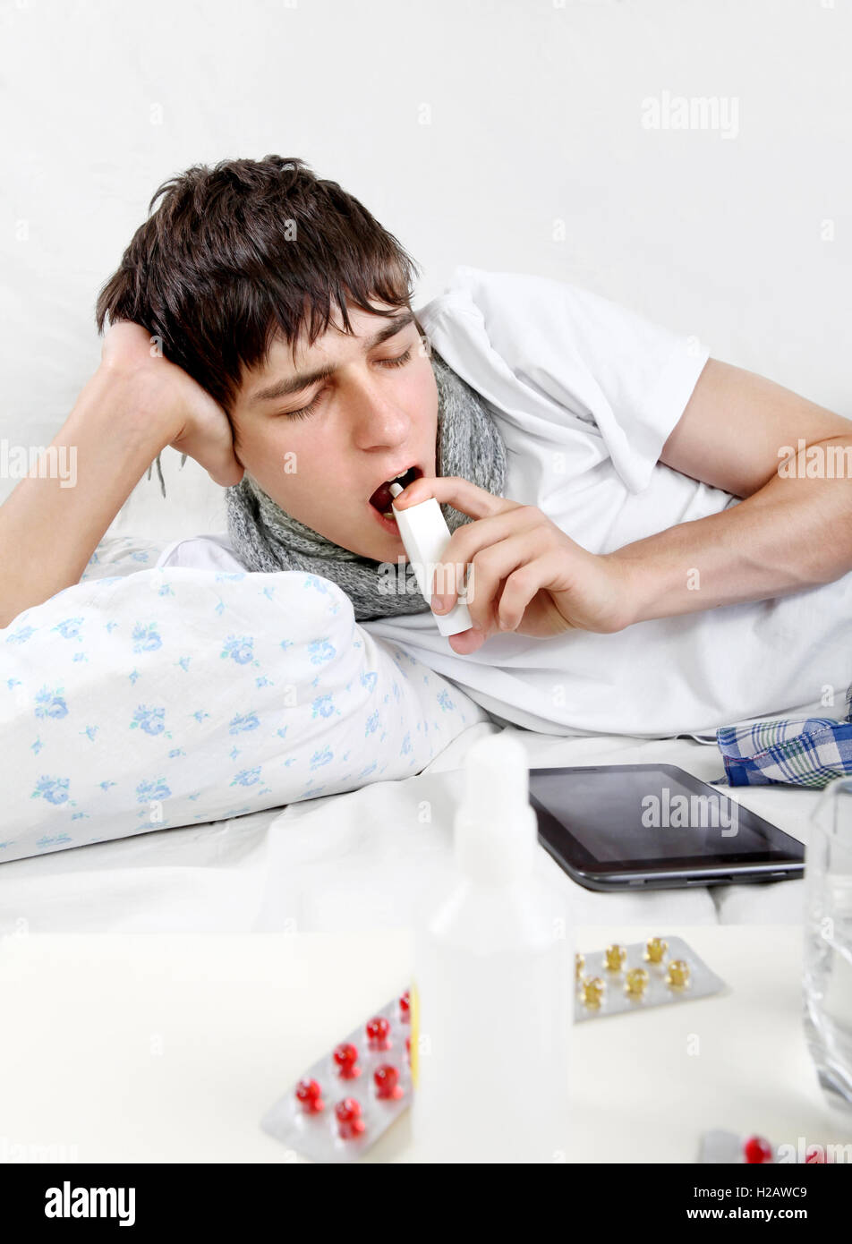 Sick Young Man with Flu Stock Photo - Alamy