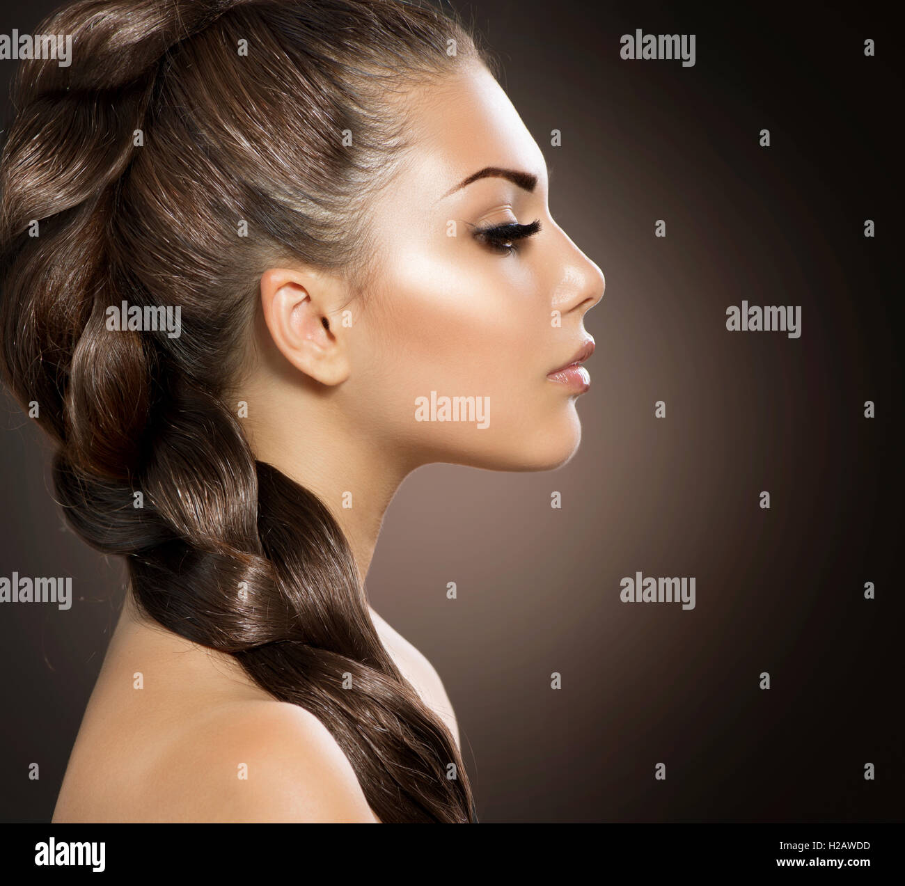 Hair Braid. Beautiful Woman with Healthy Long Hair Stock Photo - Alamy
