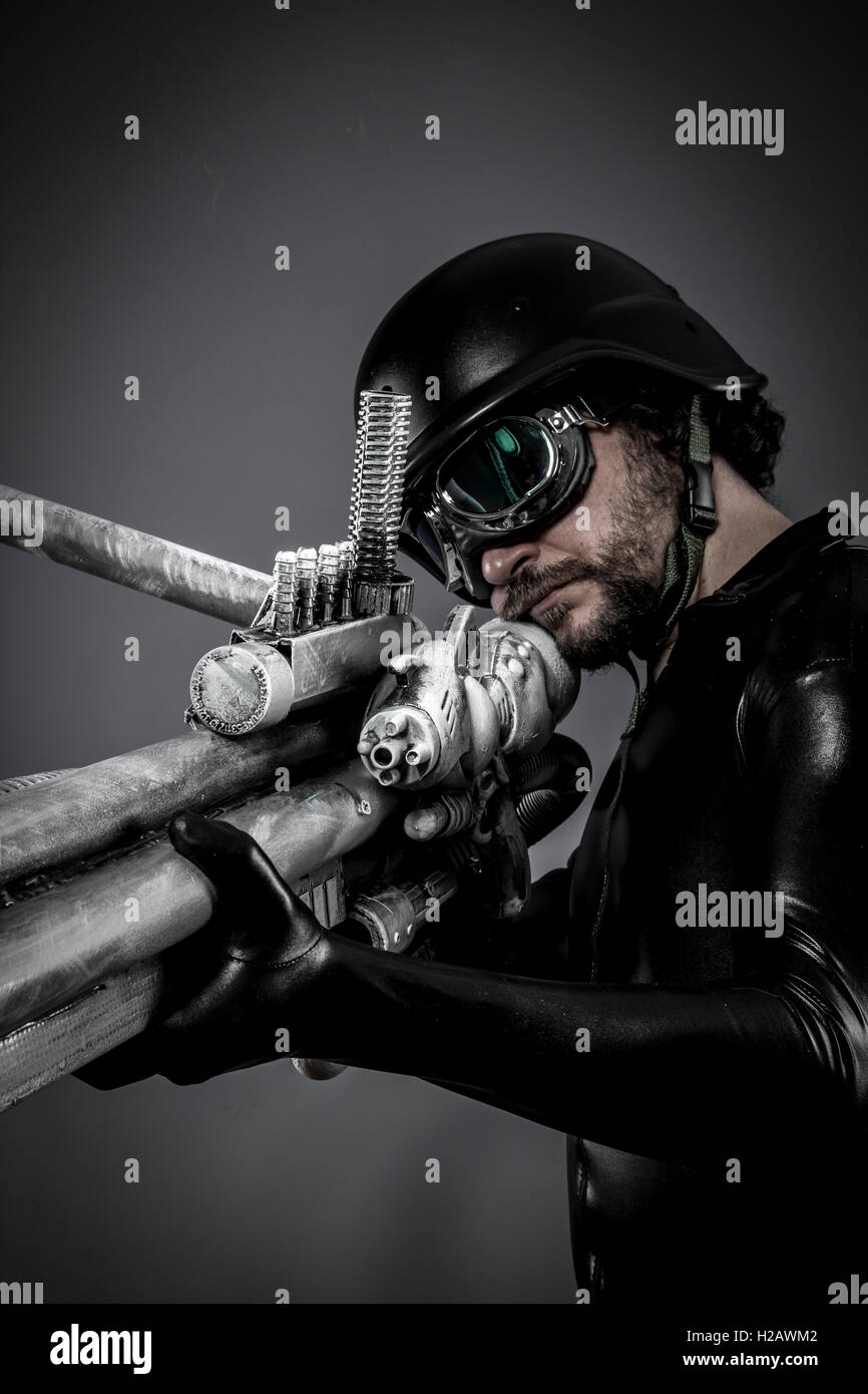 Futuristic. Starfighter with huge plasma rifle, fantasy concept Stock ...