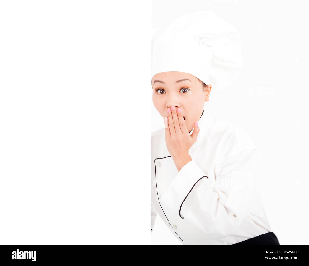 amazing young woman chef looking with blank board Stock Photo - Alamy