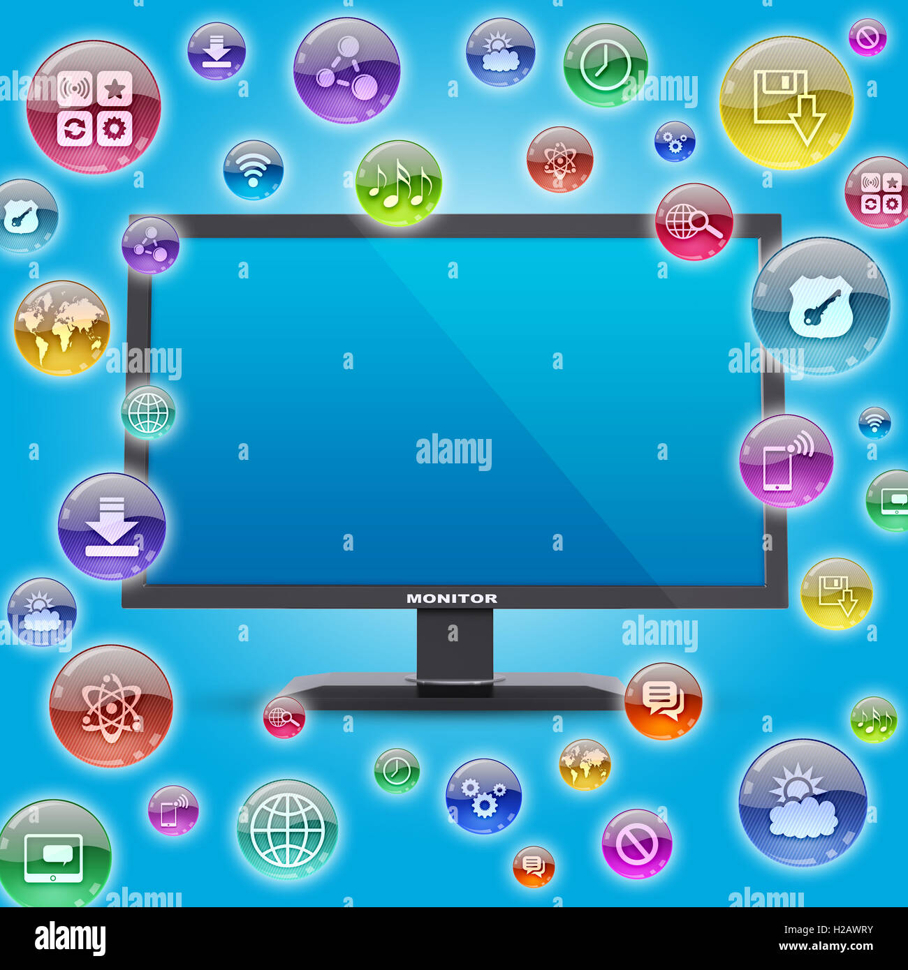 Monitor and application icons Stock Photo - Alamy