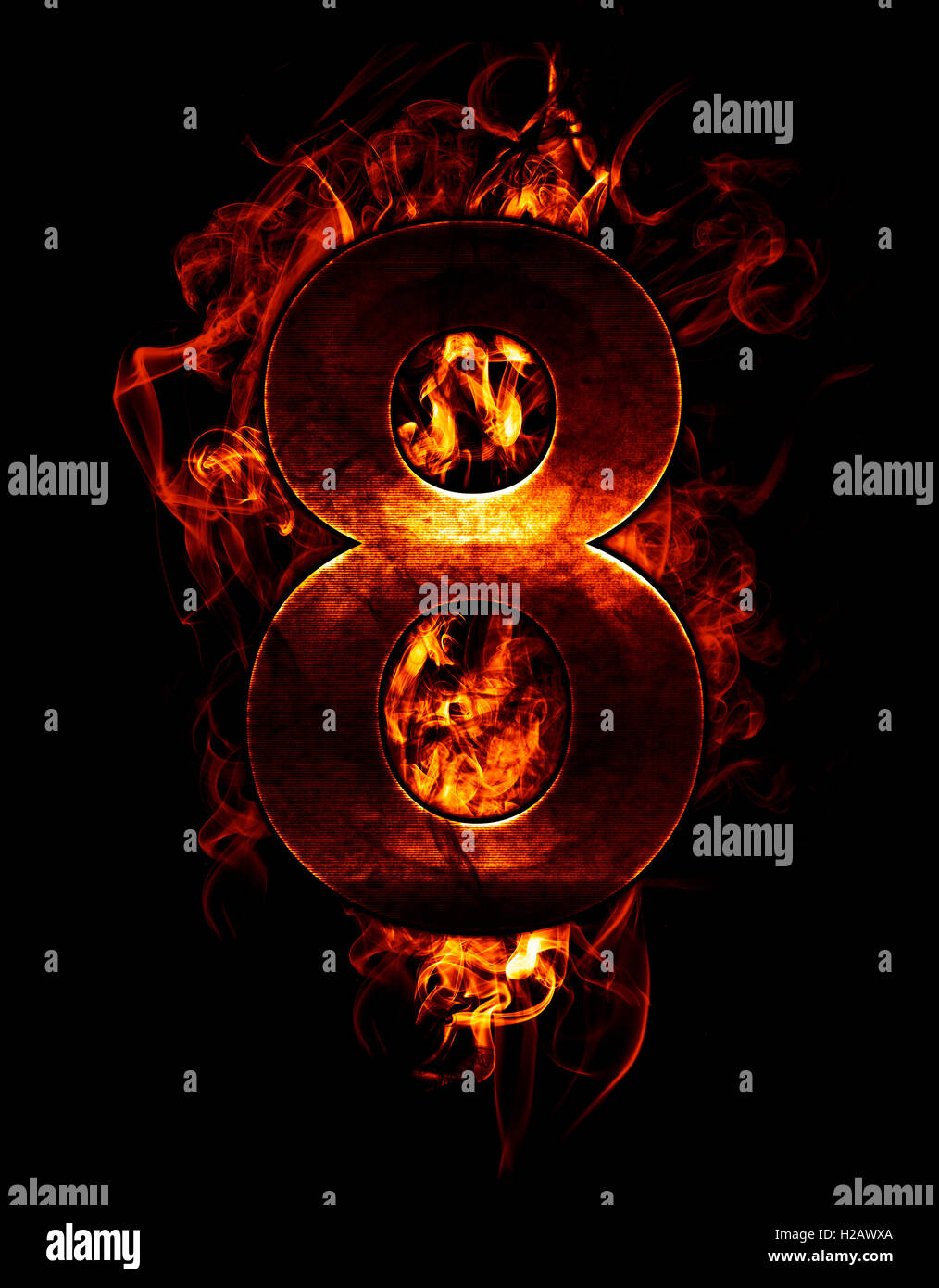 eight, illustration of number with chrome effects and red fire Stock ...
