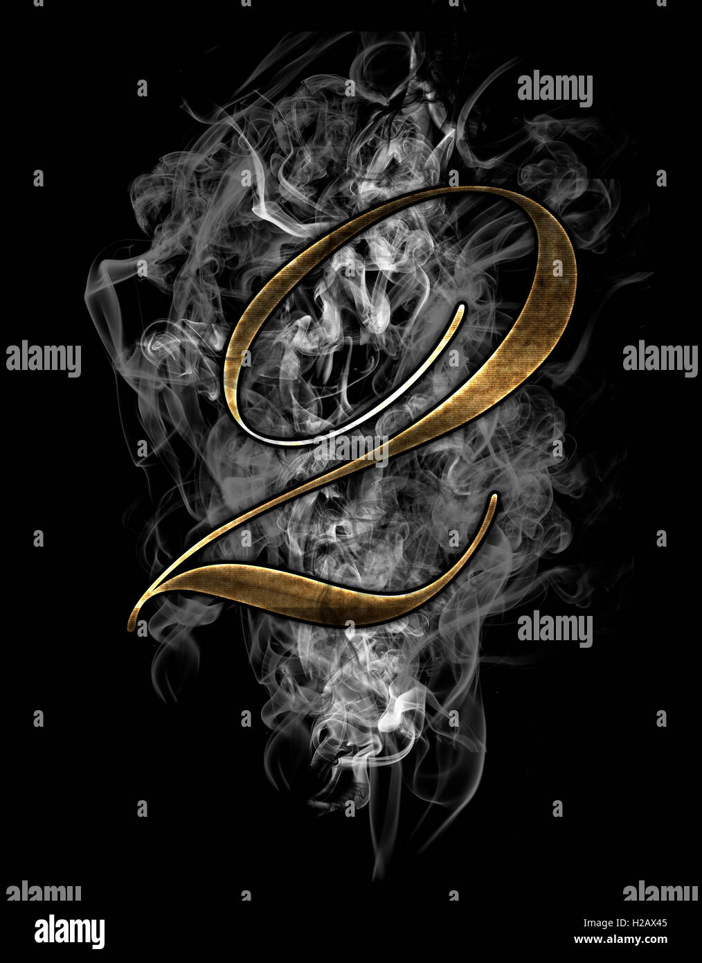 two, illustration of number with gold effects on smoke backgrou Stock ...