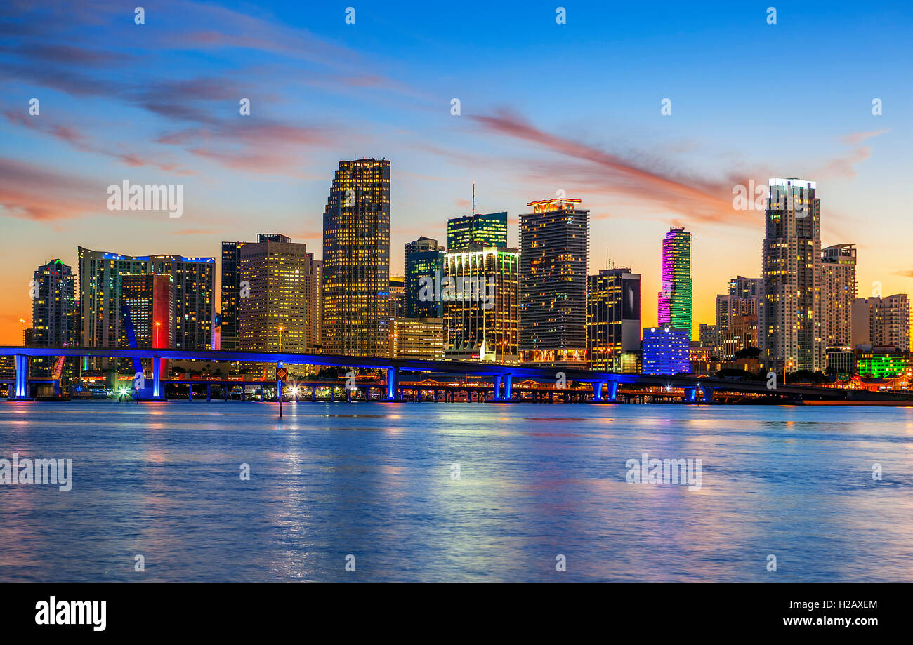 CIty of Miami Florida, summer sunset Stock Photo - Alamy