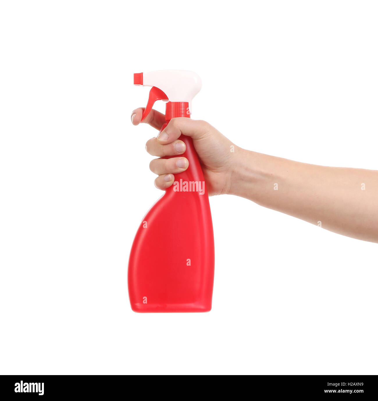 Hand holding red plastic spray bottle Stock Photo - Alamy