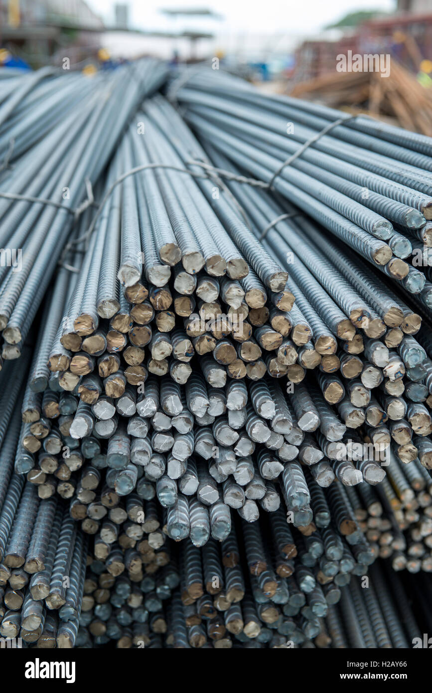 steel bars stack in construction site Stock Photo - Alamy