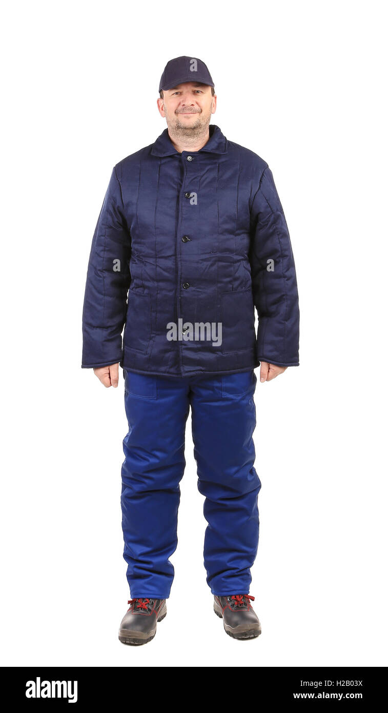 Man in blue overalls Stock Photo - Alamy