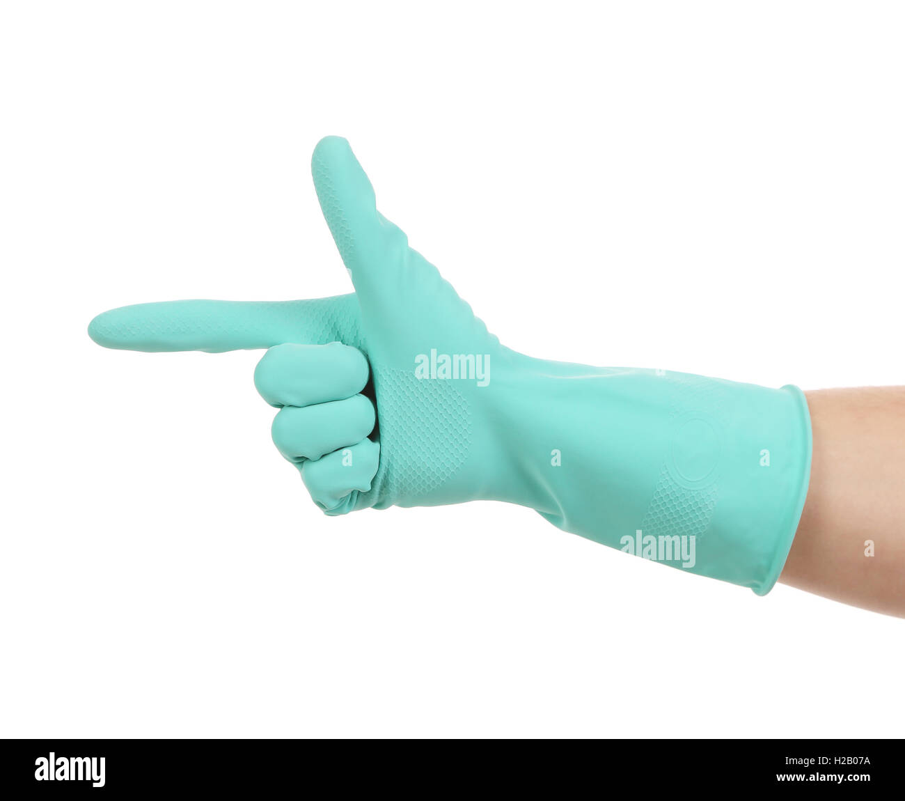 Hand in work glove like a gun Stock Photo - Alamy