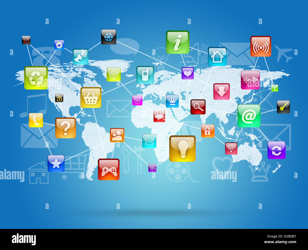 Earth map and application icons Stock Photo - Alamy